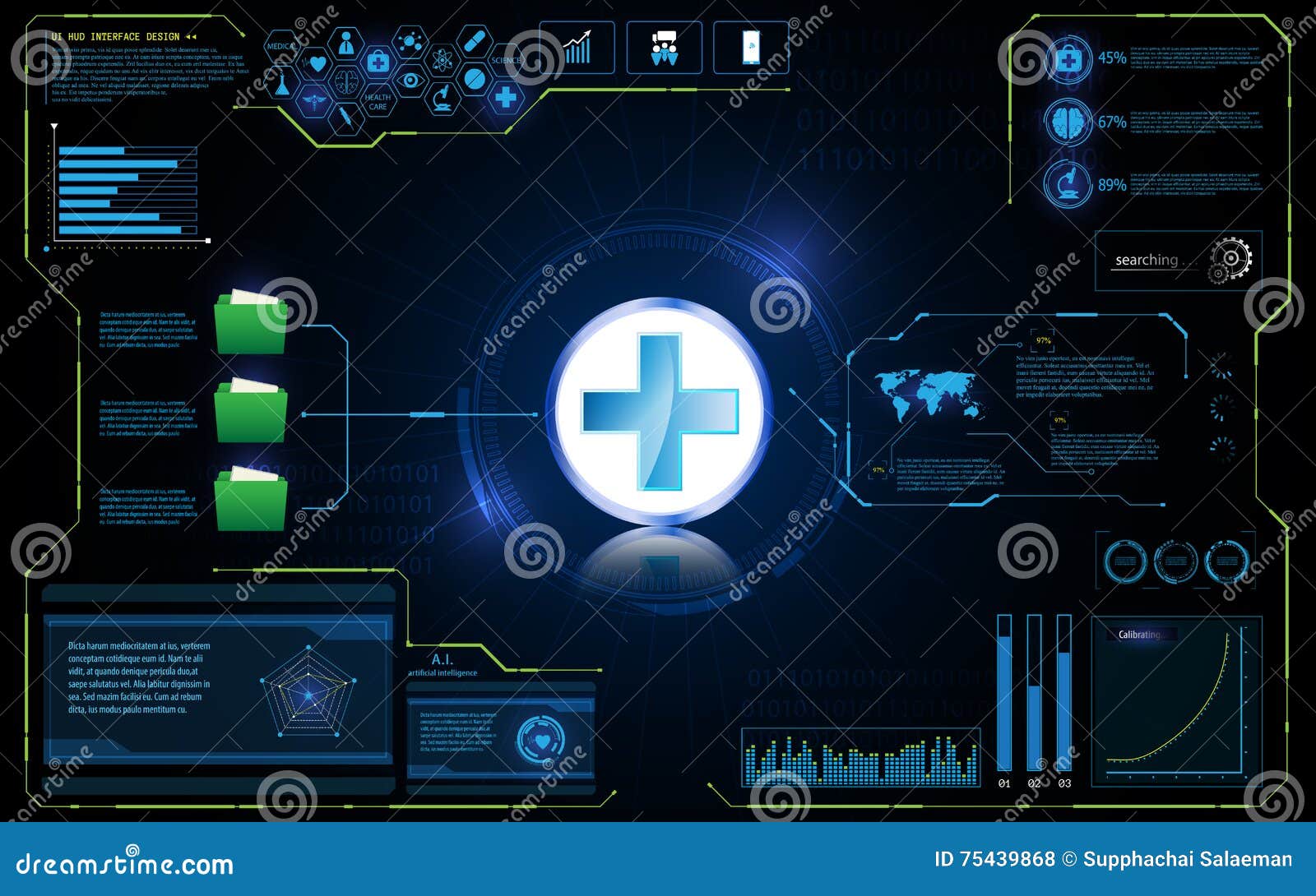 Abstract Health Care Technology Innovation Concept HUD Interface UI ...