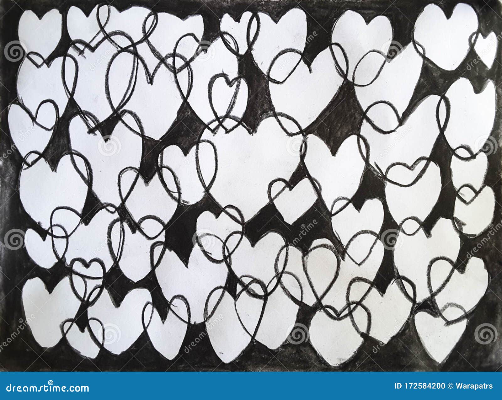 Abstract Heart on Black Made by Pencil Color and Water Color Stock ...