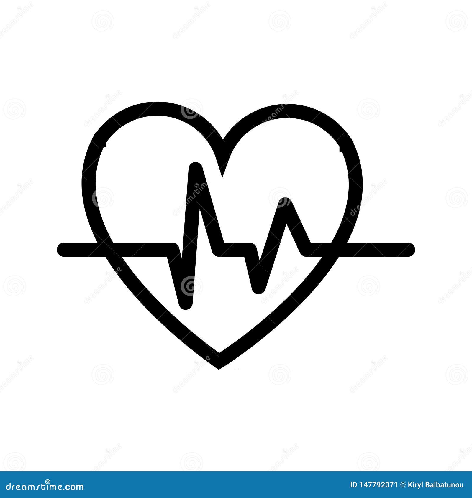 Abstract Heart with a Cardiogram Pattern and Pulse, Simple Black and ...