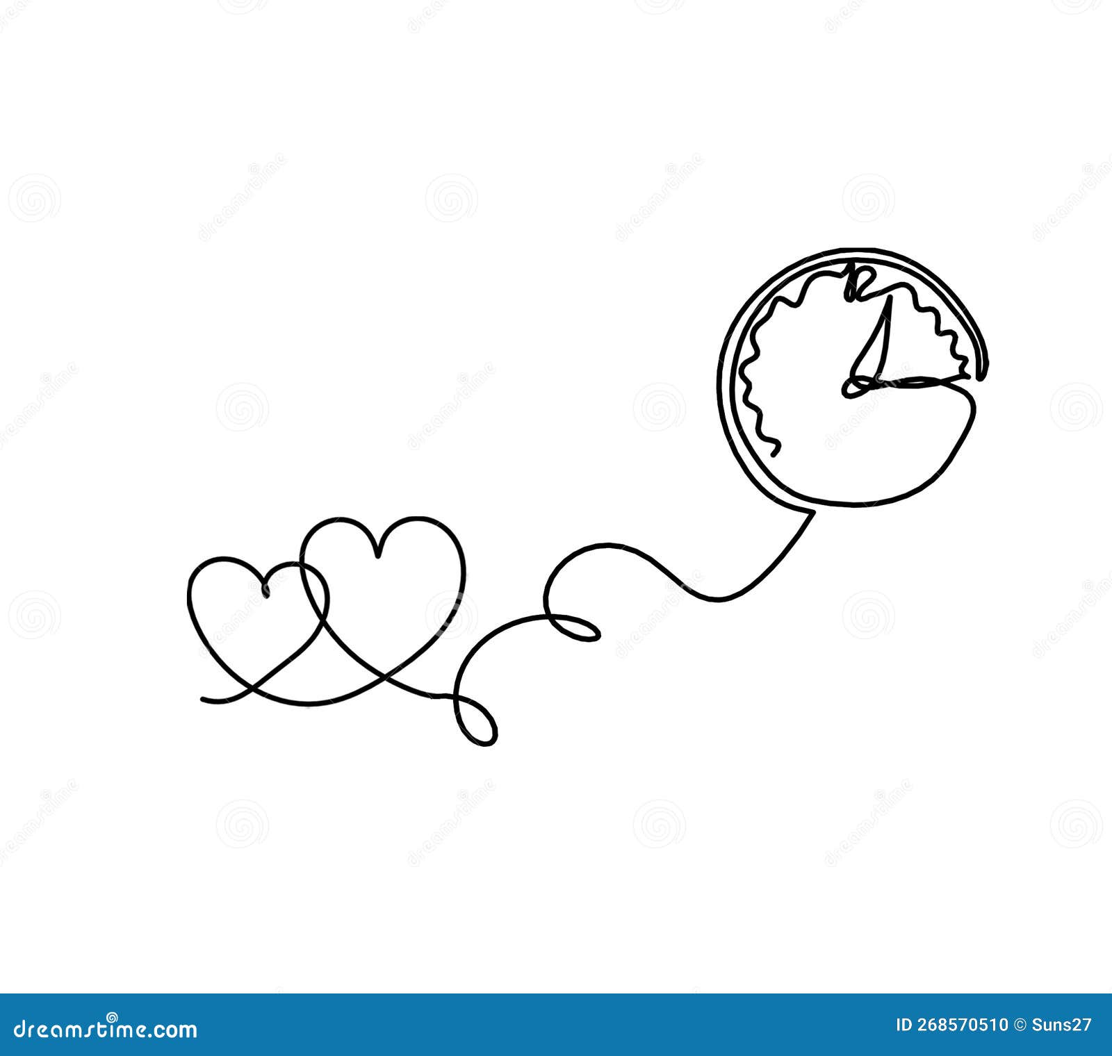 Abstract Heart with Clock As Continuous Line Drawing on White Stock ...