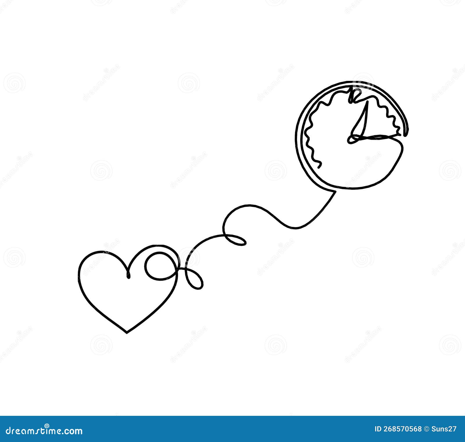 Abstract Heart with Clock As Continuous Line Drawing on White Stock ...