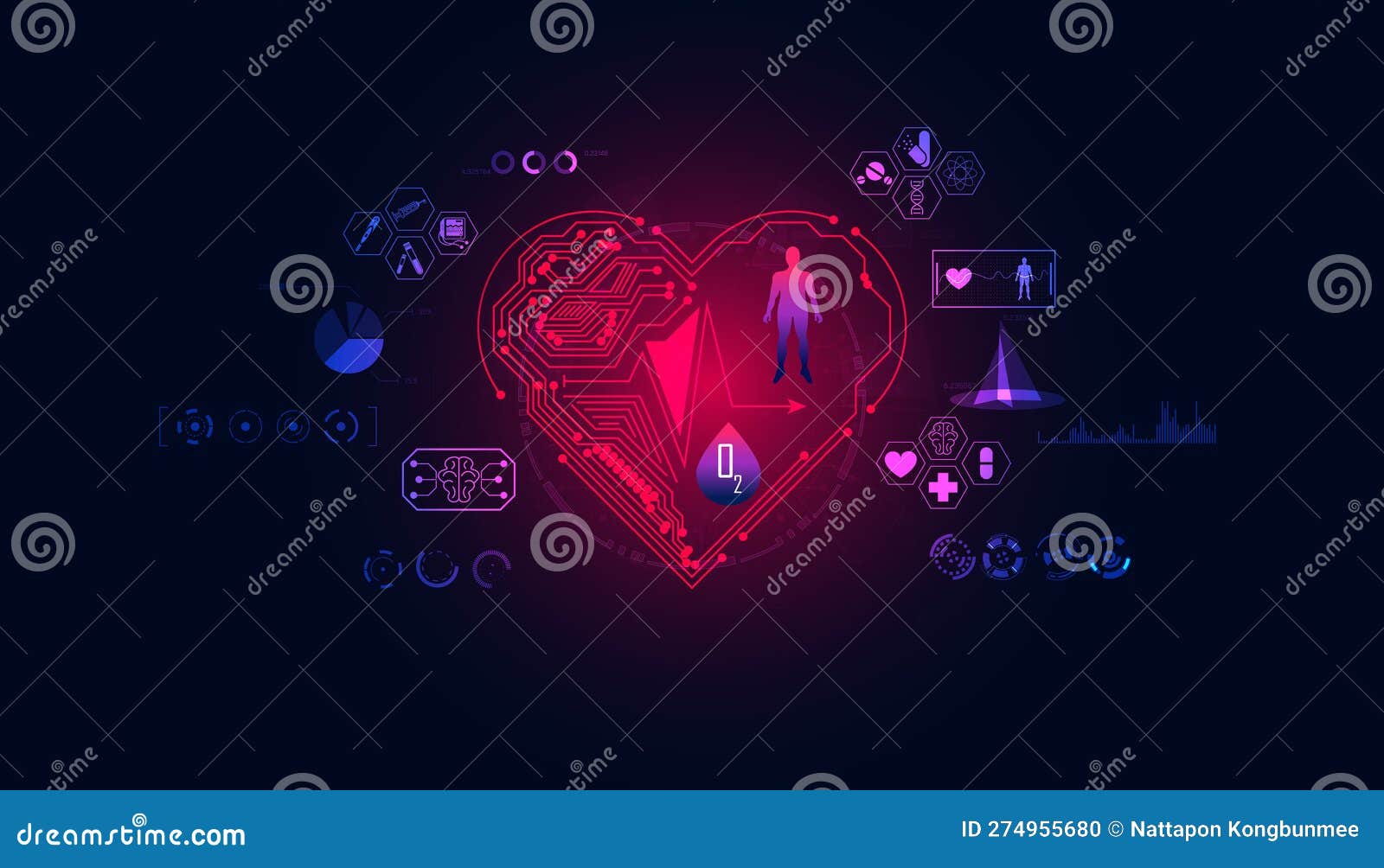 Abstract Heart Digital Processing Body Heart Rate Blood Oxygen ...