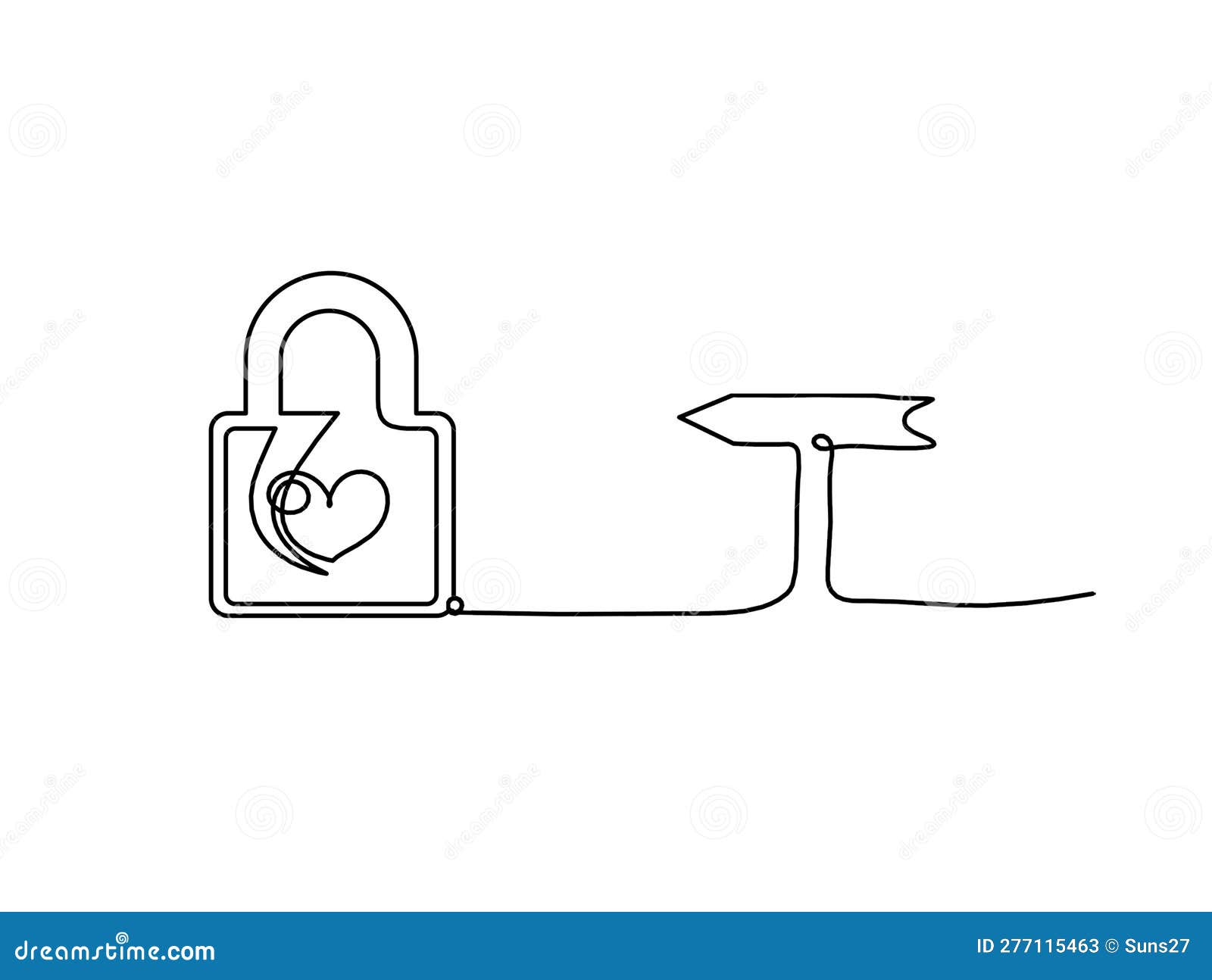 Abstract Heart-lock with Arrow As Continuous Line Drawing on White ...