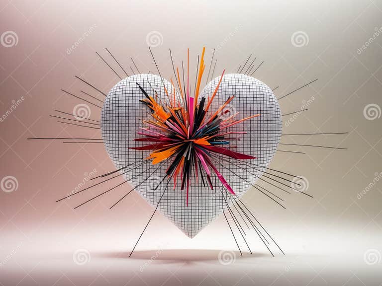 Abstract Heart Made with Grids and Geometric Explosive Shape on Smooth ...