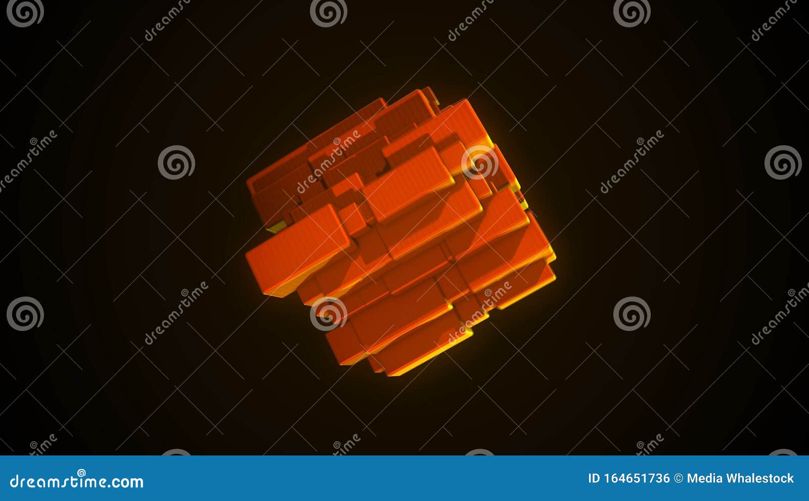 Abstract Heart of Orange Color Made of Moving Small Rectangular Blocks ...