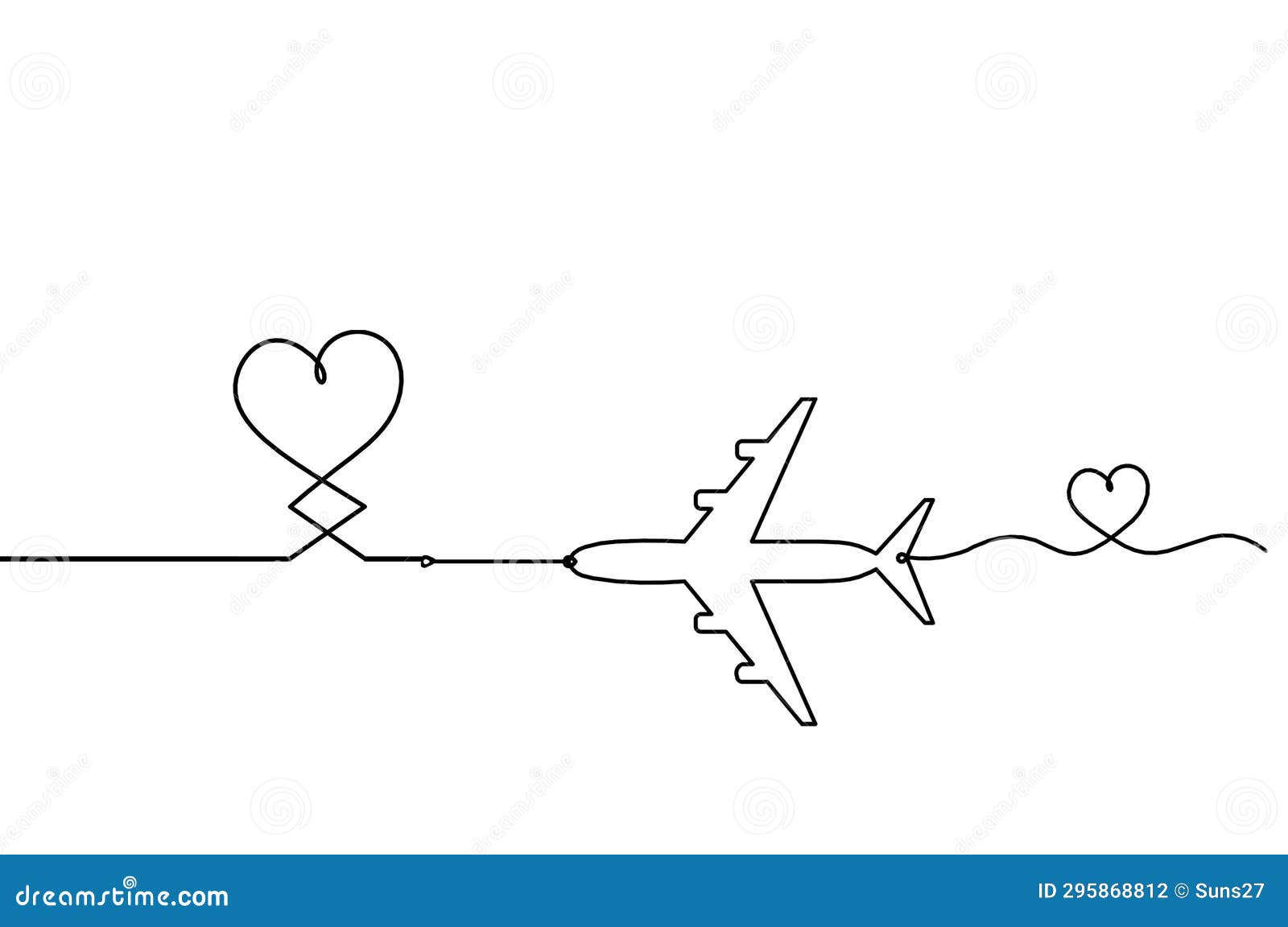 Abstract Hearts with Plane As Continuous Line Drawing on White Stock ...