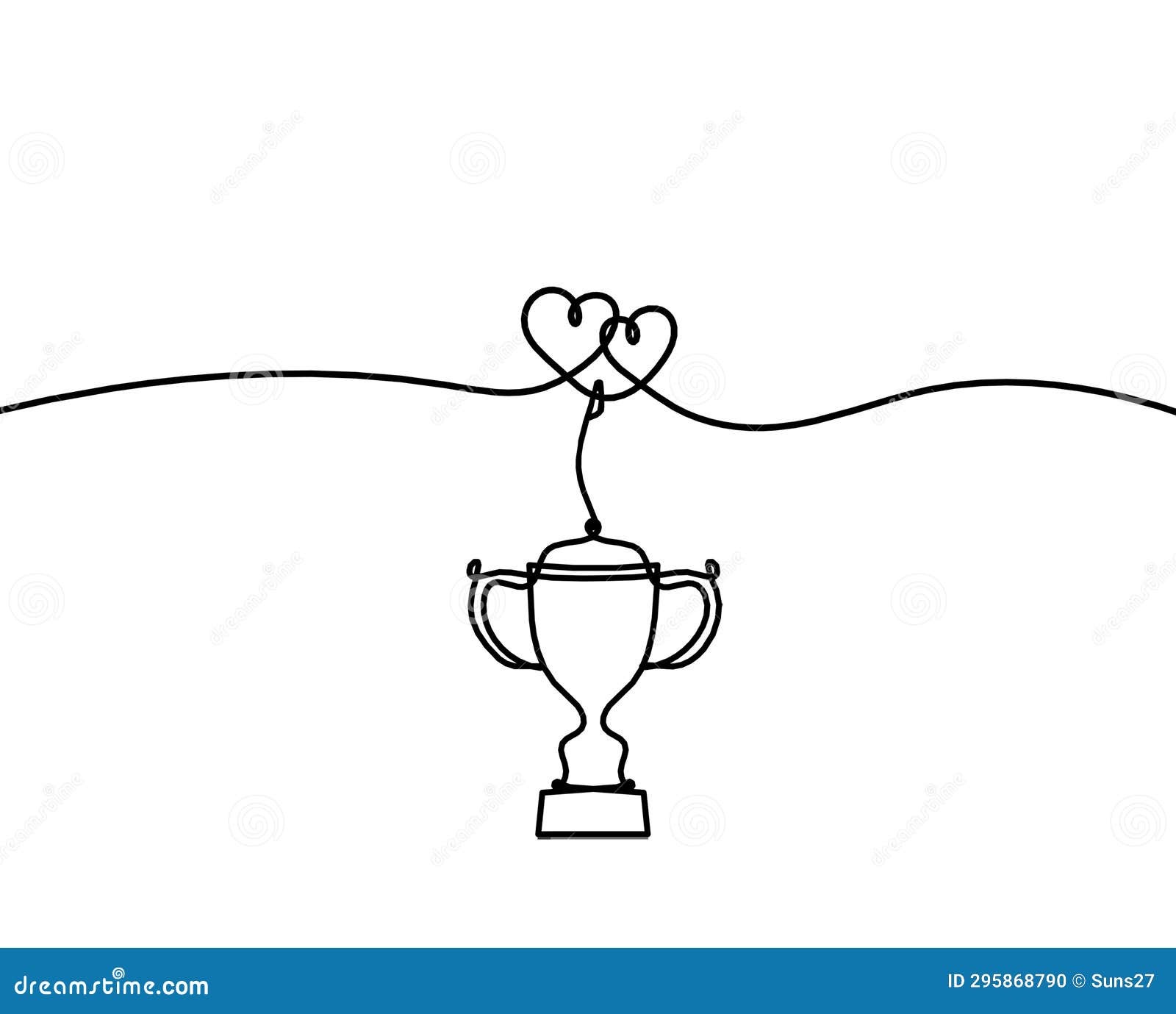 Abstract Hearts with Trophy As Continuous Line Drawing on White Stock ...