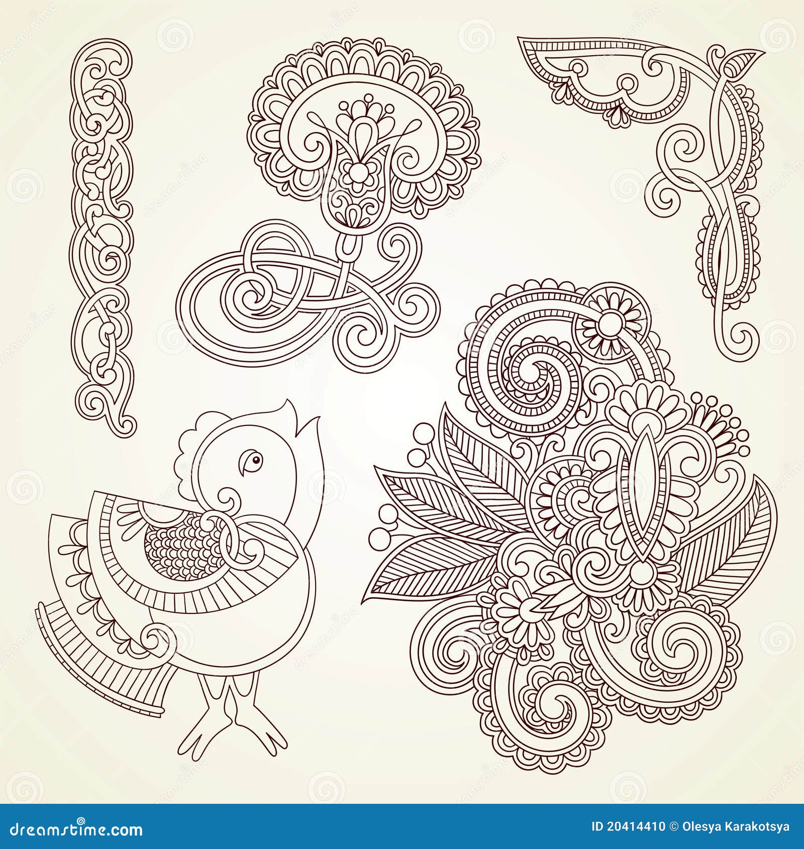 Abstract Henna Mendie Flowers Stock Vector - Illustration of retro ...
