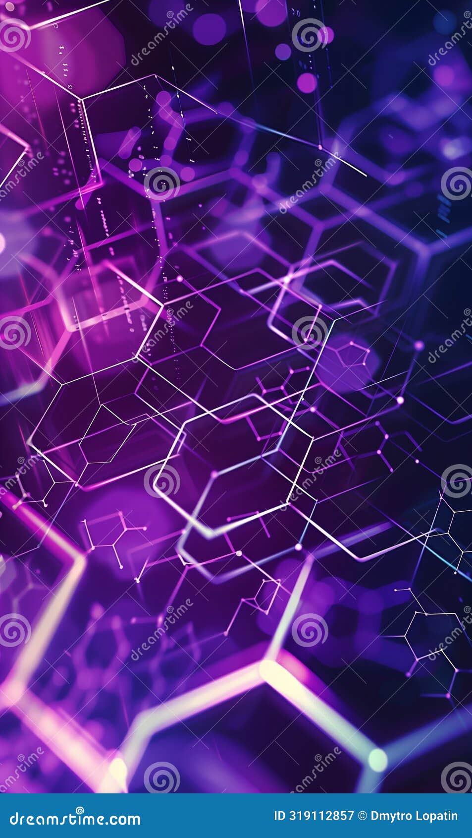 Abstract Hexagon Pattern Purple Background, Digital Cyberspace and ...