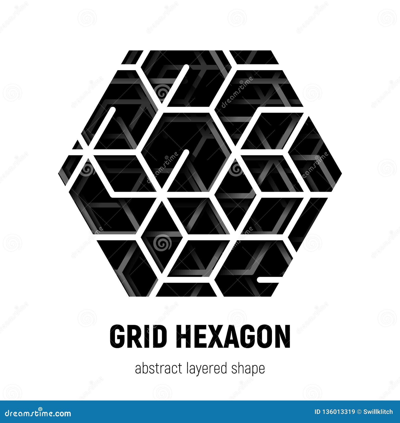 Abstract Hexagon Shape with Layered Lines Triangular Grid and Shadow ...