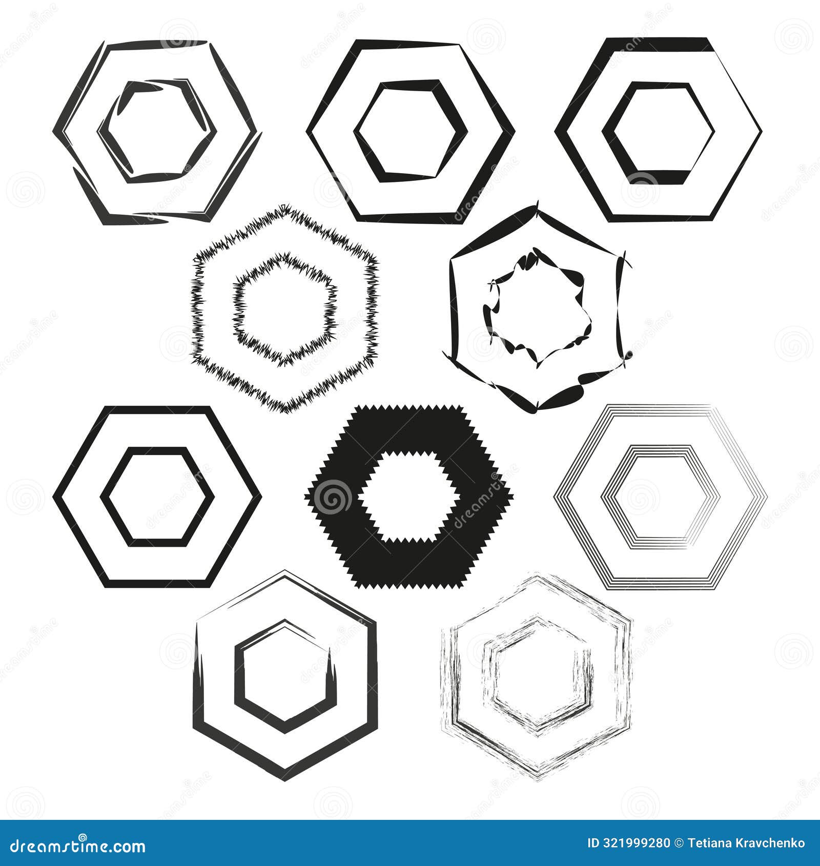 Abstract Hexagon Shapes. Black and White Vector. Various Geometric ...
