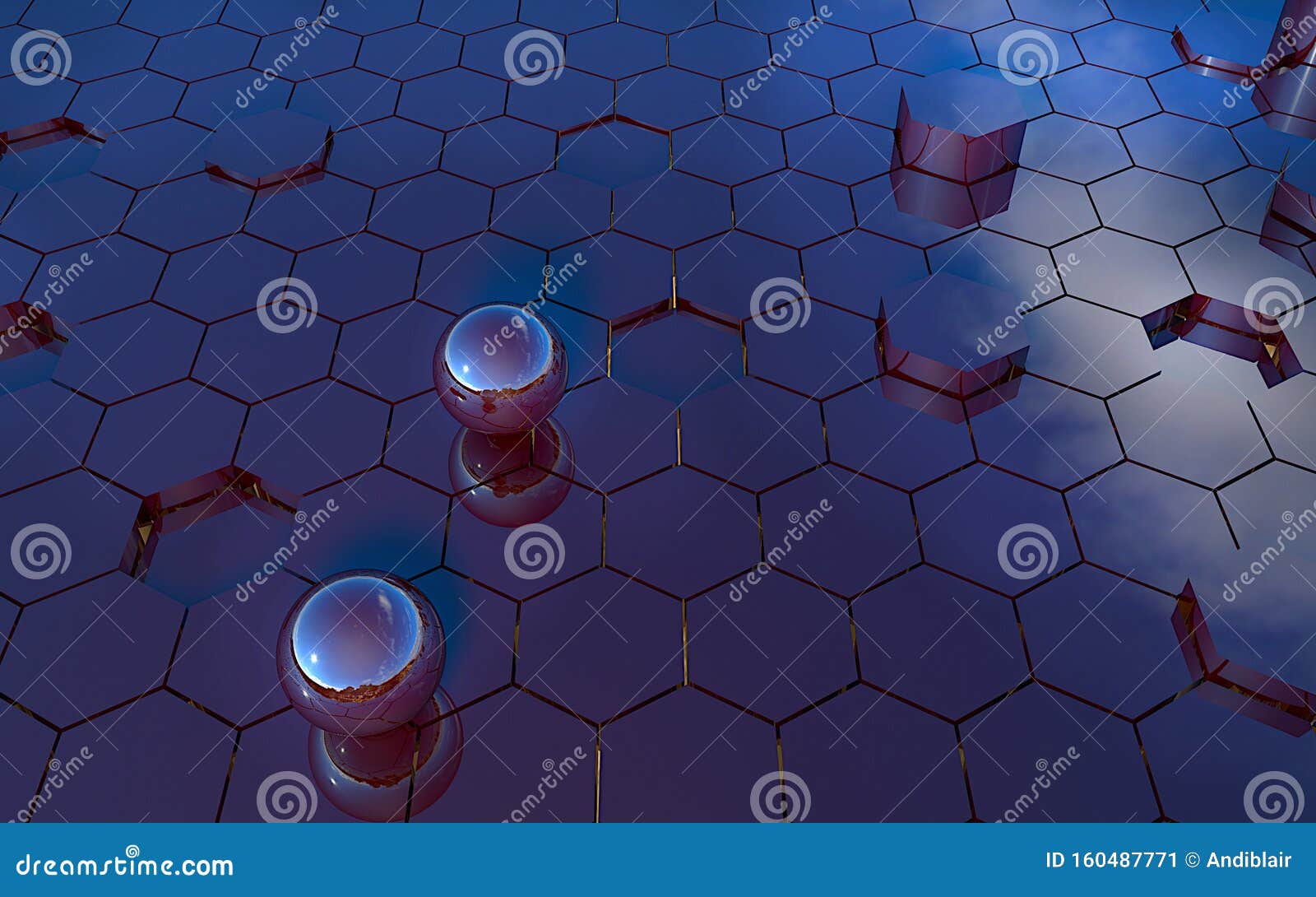 Abstract Hexagon and Sphere Reflective Background Wallpaper Stock ...