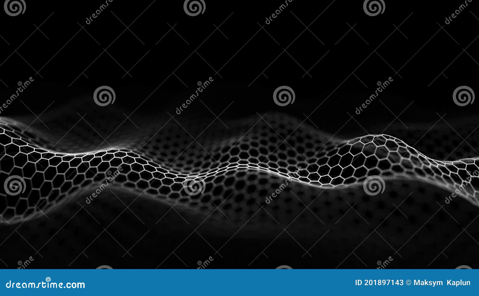 Abstract Hexagon Wave with Moving Dots. Flow of Particles. Cyber ...