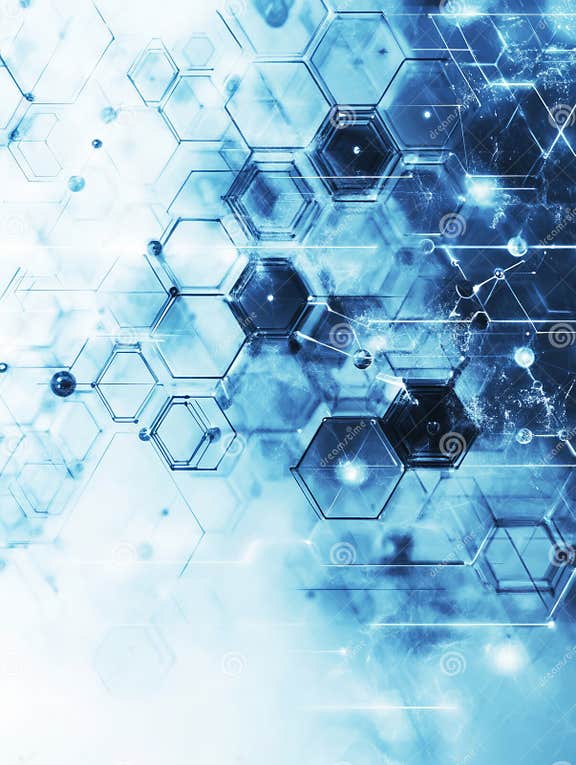 Abstract Hexagonal Molecular Structure Forming Complex Connections on ...