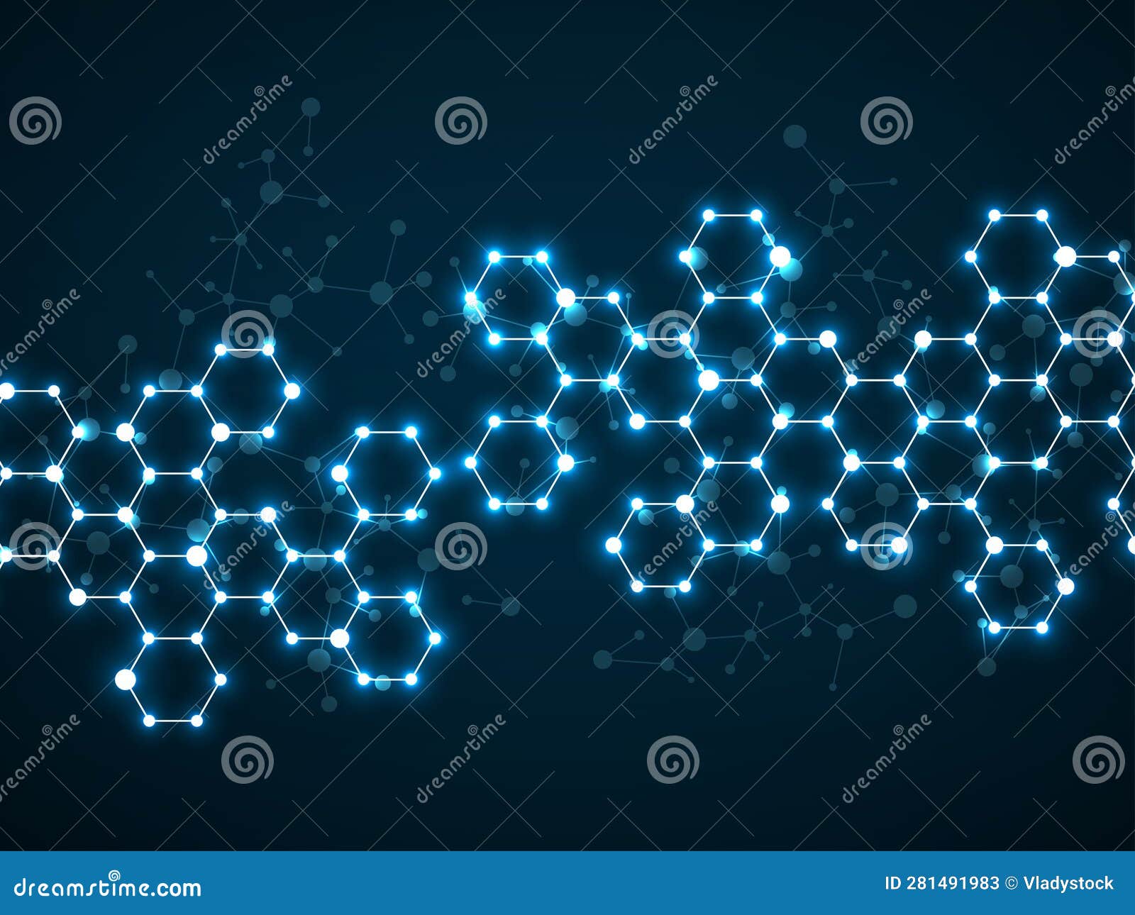 Abstract Hexagonal Molecules, Glowing Molecular Structure of DNA. Technology Background Stock ...