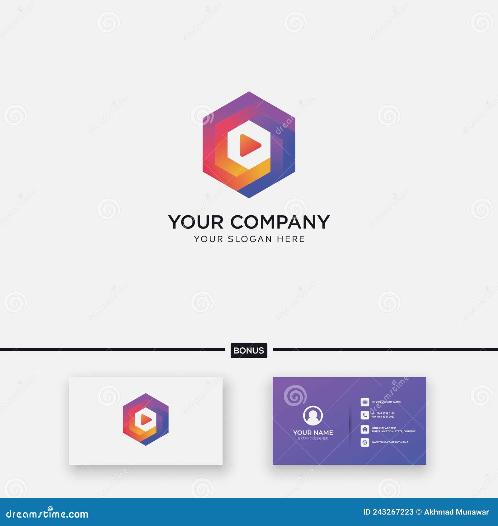 Abstract Hexagonal Play Button Logo Design Modern Gradient Stock Vector - Illustration of bass ...