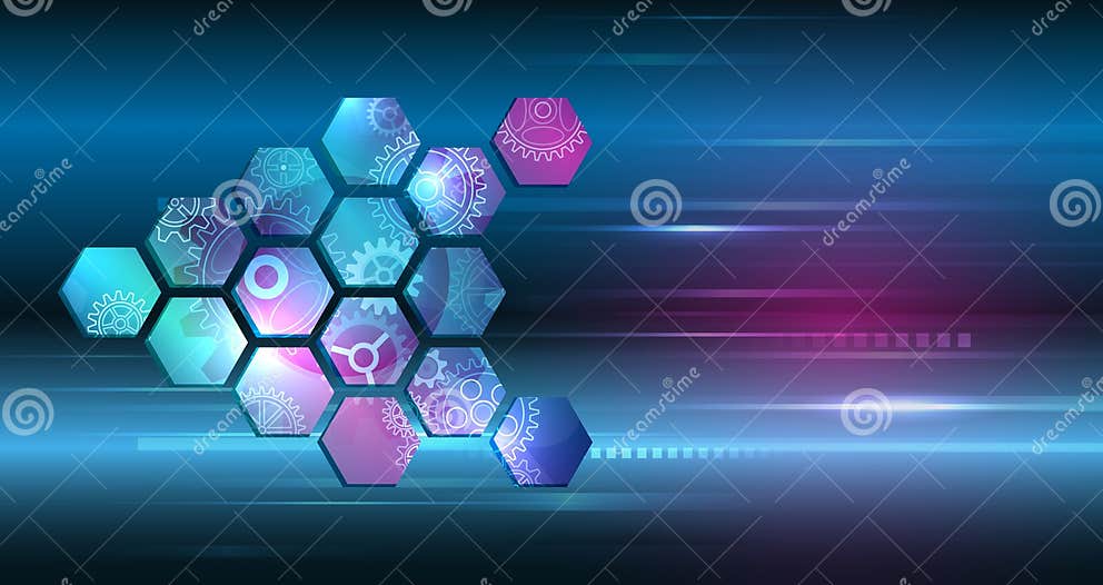 Abstract Hexagons Science on the Blue Background. Hi-tech Digital Technology and Engineering ...