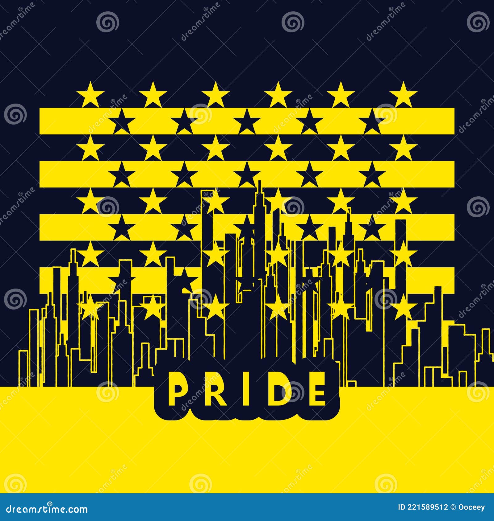Abstract City Skyline Silhouette with US Flag Inspired Starry Backdrop ...