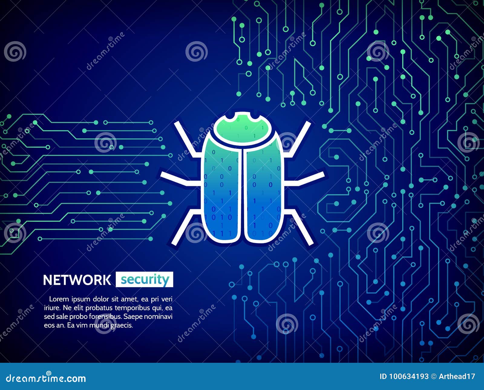 Abstract High Tech Circuit Board with Hacker Bug. Hacking and Cyber ...