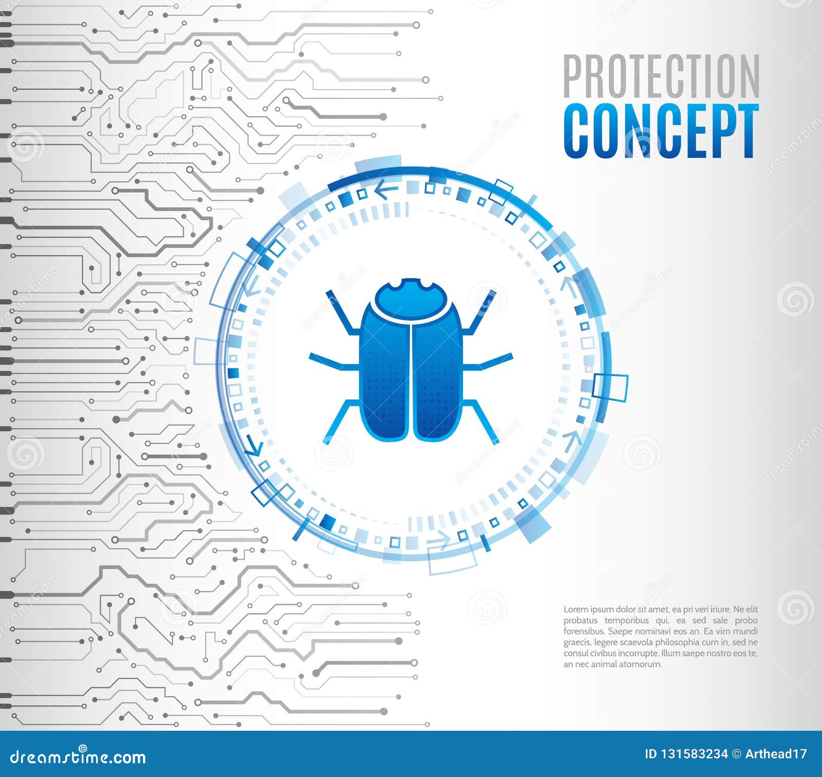 Abstract High Tech Circuit Board with Hacker Bug. Hacking and Cyber ...