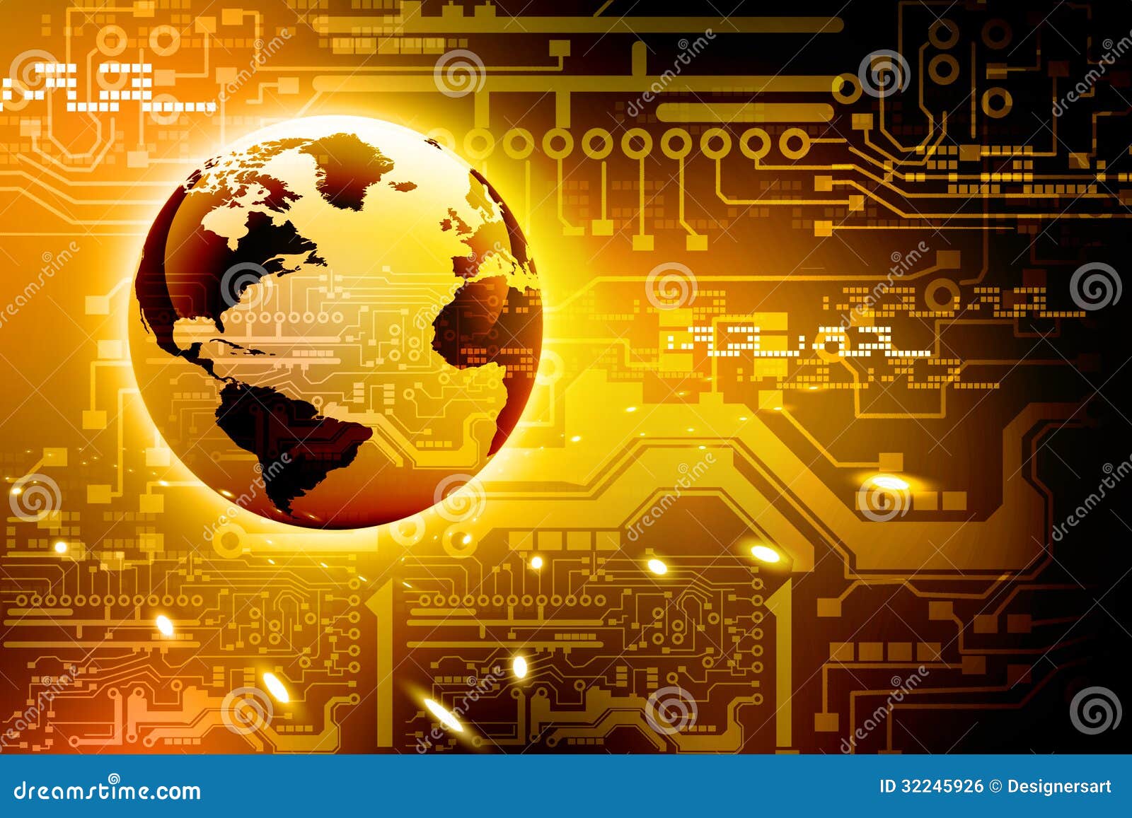 Abstract High Tech Circuit Board and World Stock Illustration ...