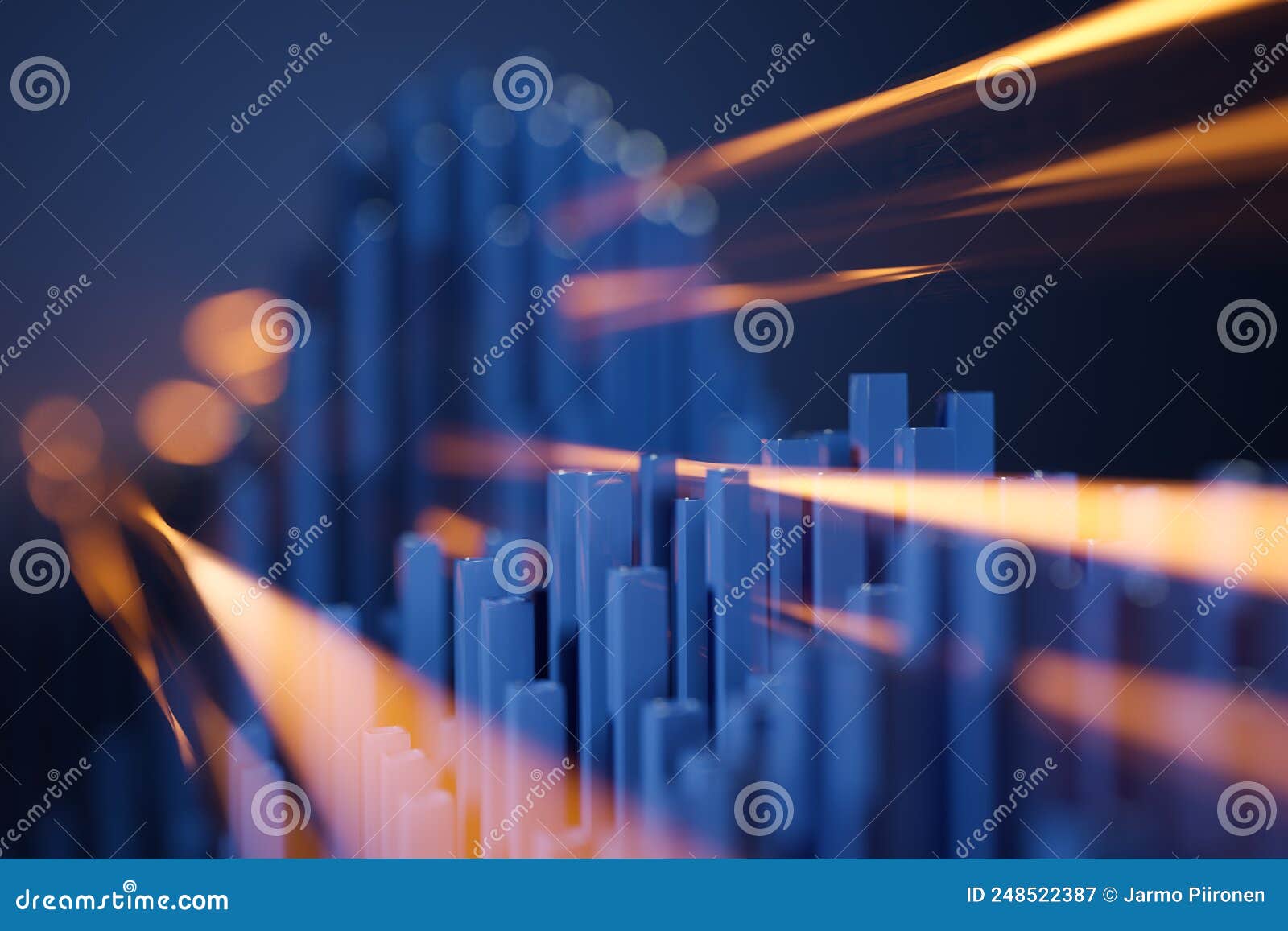 Abstract High Tech Technology 3D Background. Metal Pillars and Light ...