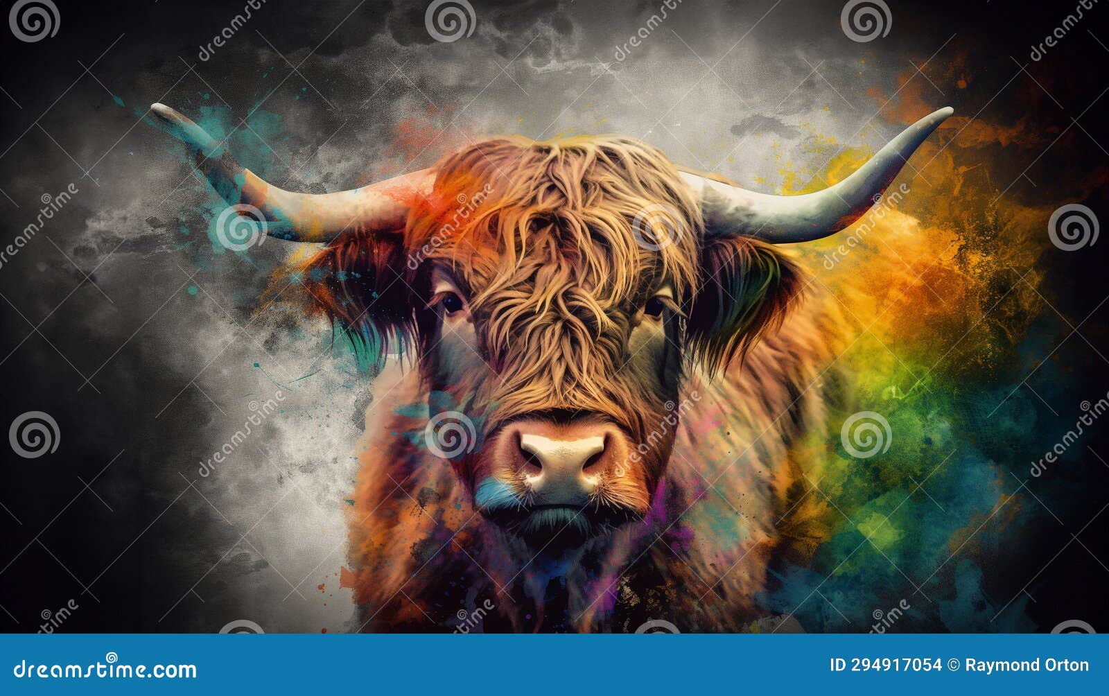 Abstract Highland Cow Head Portrait, Scottish Highland Cow from ...