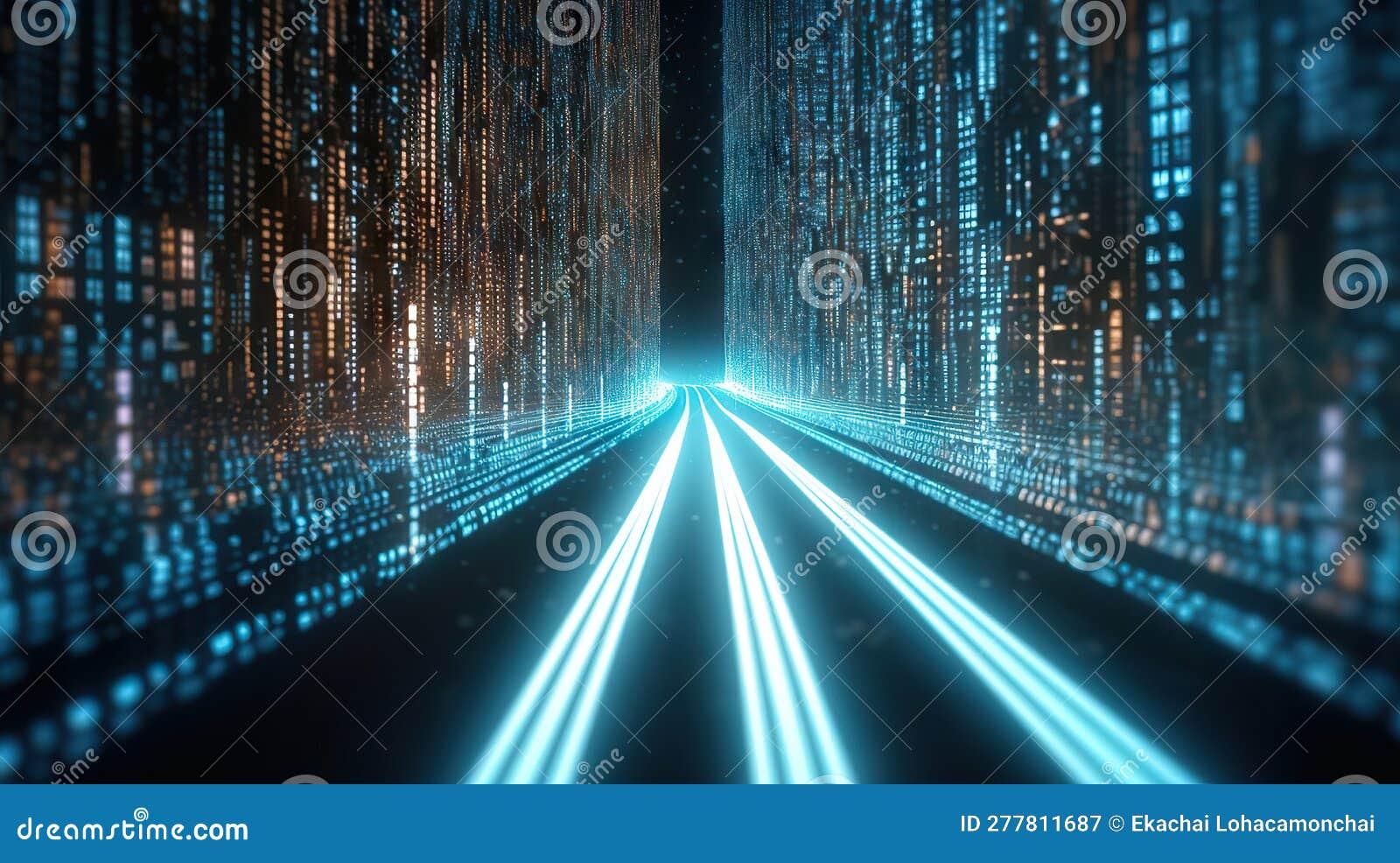 Abstract Highway Path through Digital Binary Towers in City. Concept of ...