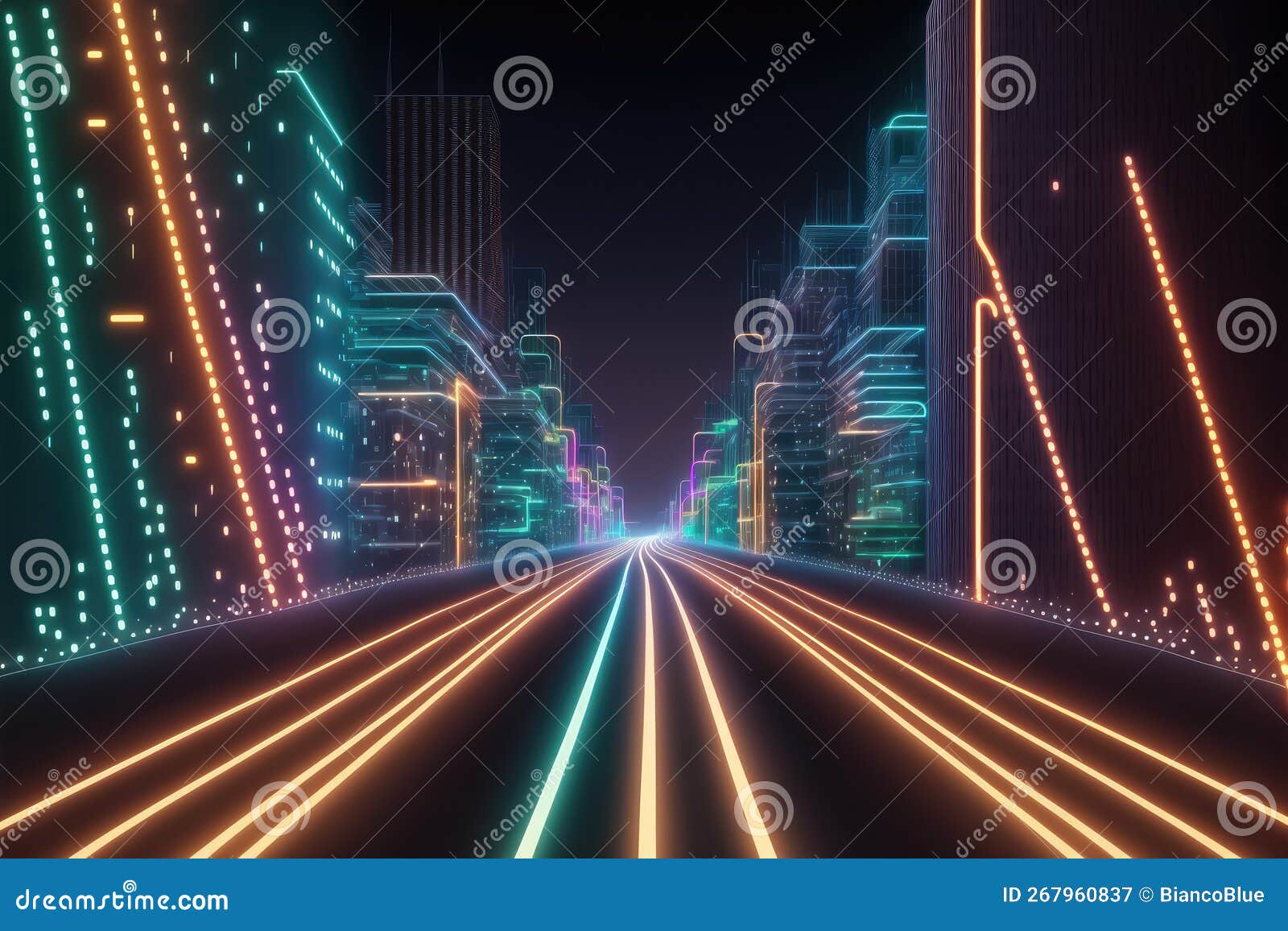 Abstract Highway Path through Digital Smart City Graphic Design Stock ...