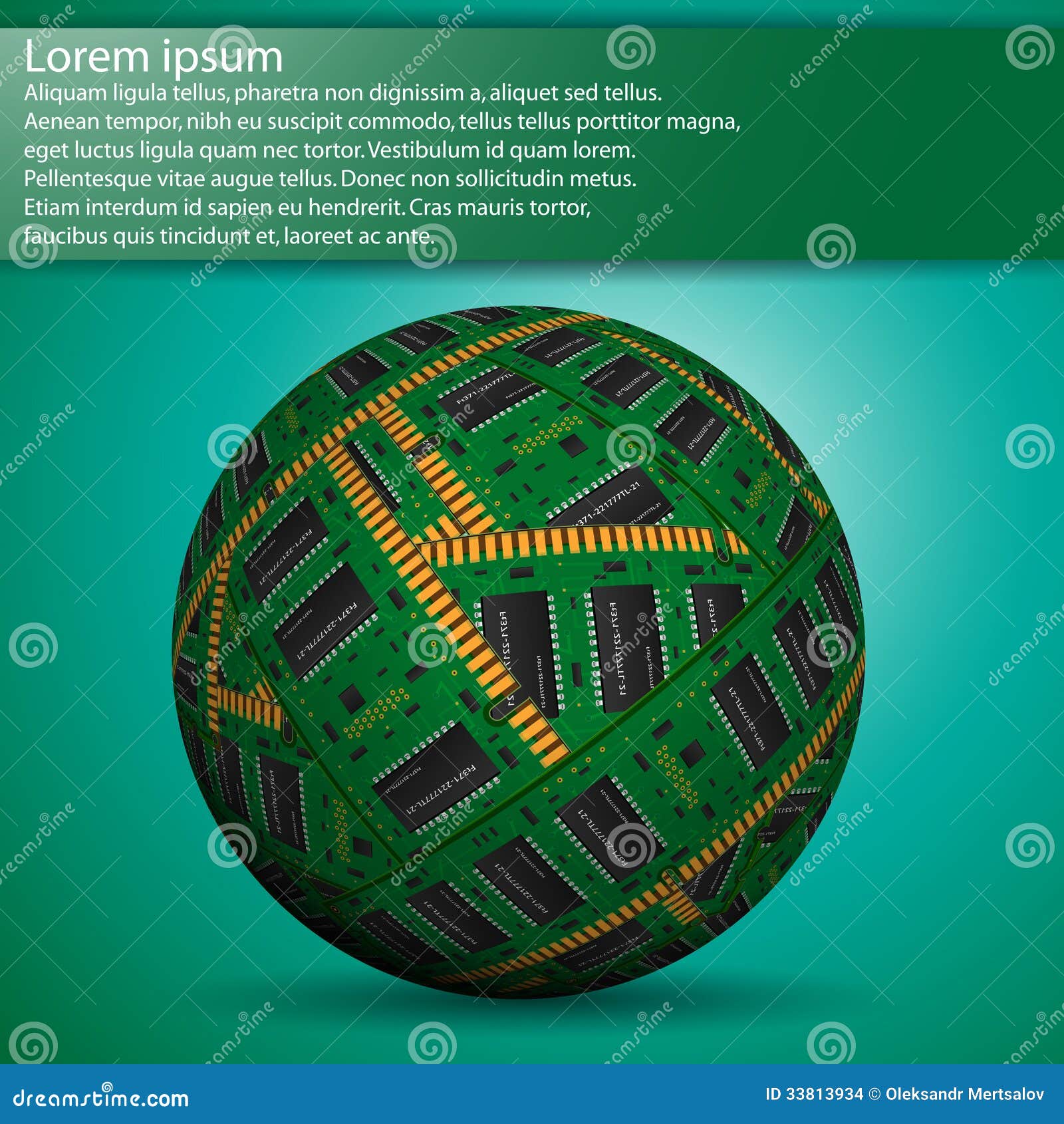 Abstract Hollow Sphere, Chip, Microcircuit, Silicon Chip, Microchip ...