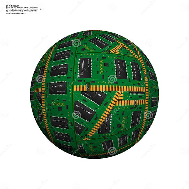 Abstract Hollow Sphere, Chip, Microcircuit, Silicon Chip, Microchip ...