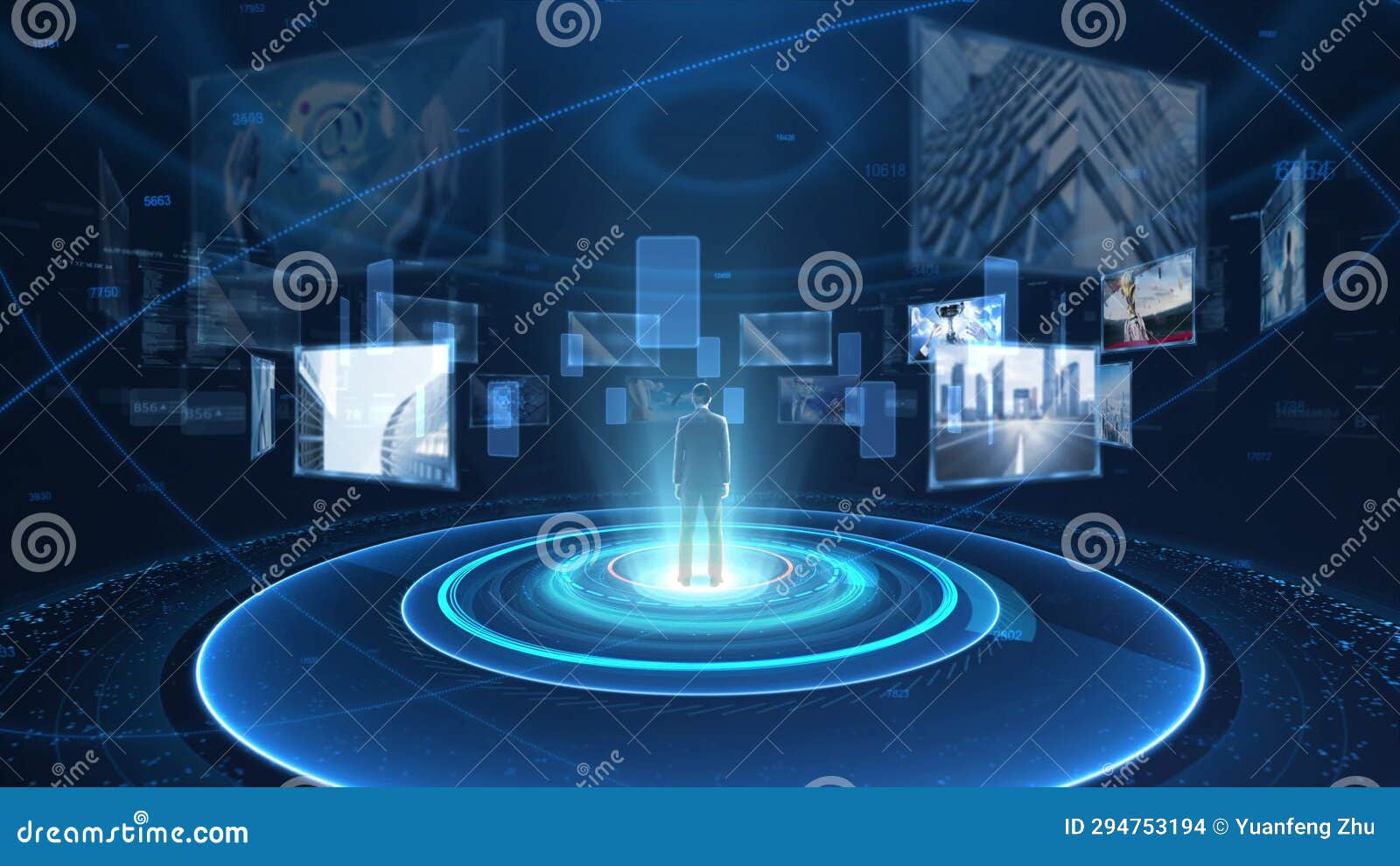 Abstract Hologram 3D City Rendering with Futuristic Matrix Stock ...