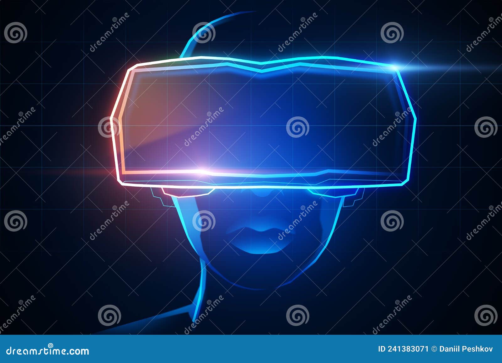 Abstract Hologram of Digital Head with VR Glasses on Dark Background ...