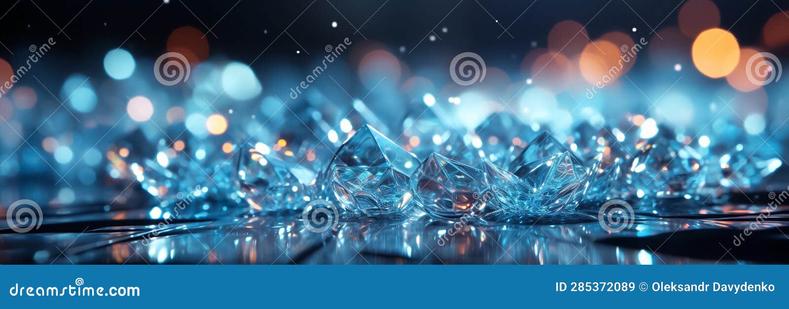 Abstract Horizontal Background for Website Header. Blue Ice Crystals on ...