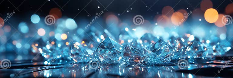 Abstract Horizontal Background for Website Header. Blue Ice Crystals on ...