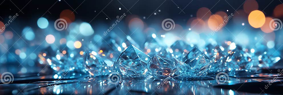 Abstract Horizontal Background for Website Header. Blue Ice Crystals on ...