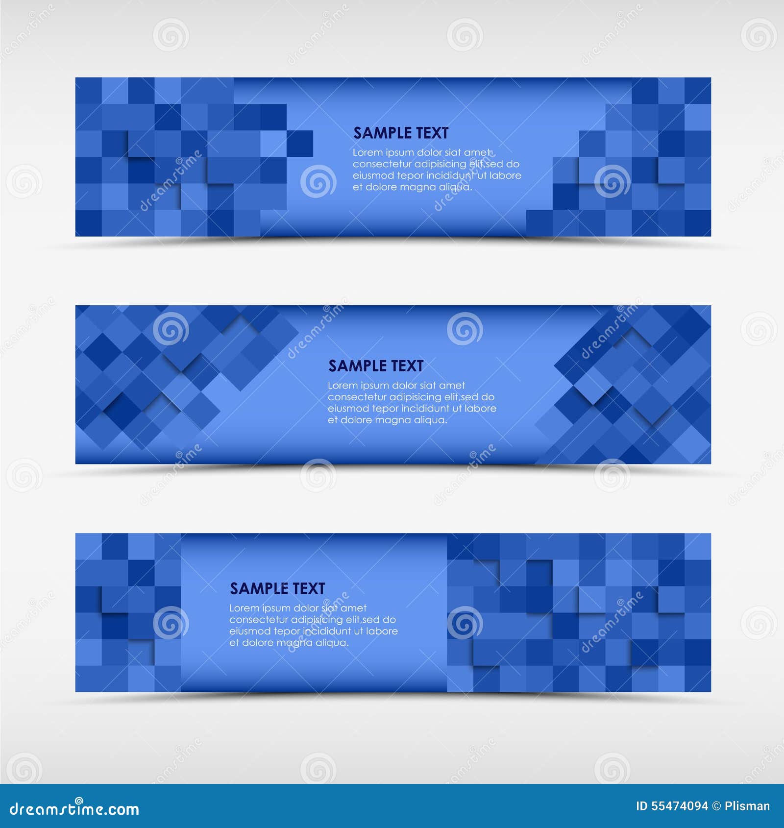 Abstract Horizontal Banners with Blue Squares Stock Vector ...
