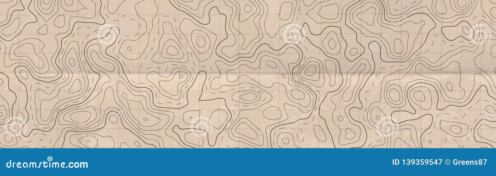 Abstract Horizontal Long Banner with Topographic Line Map and Paper ...