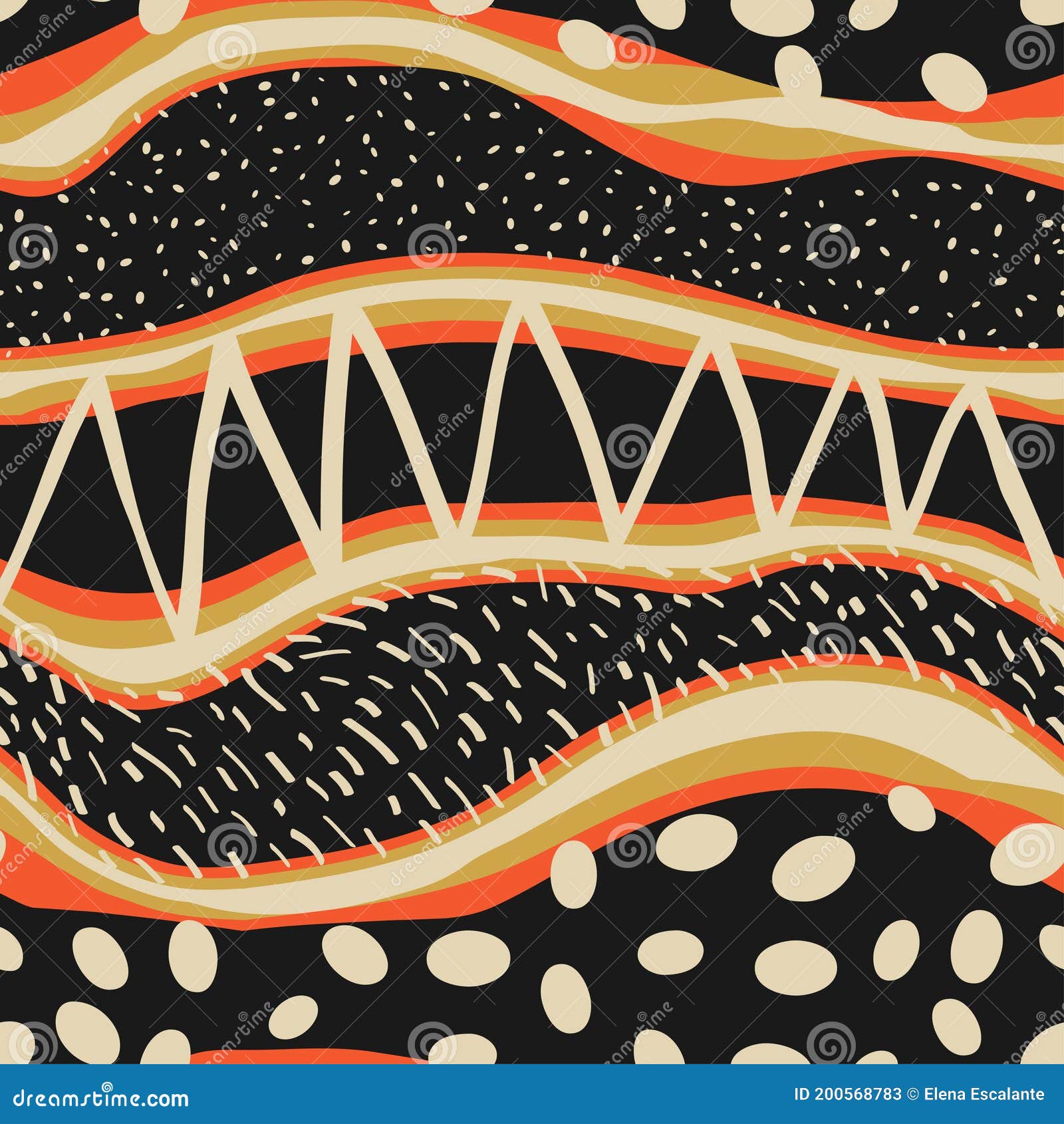 Abstract Horizontal Waves Pattern with Doodle Elements As Dots, Dashes ...