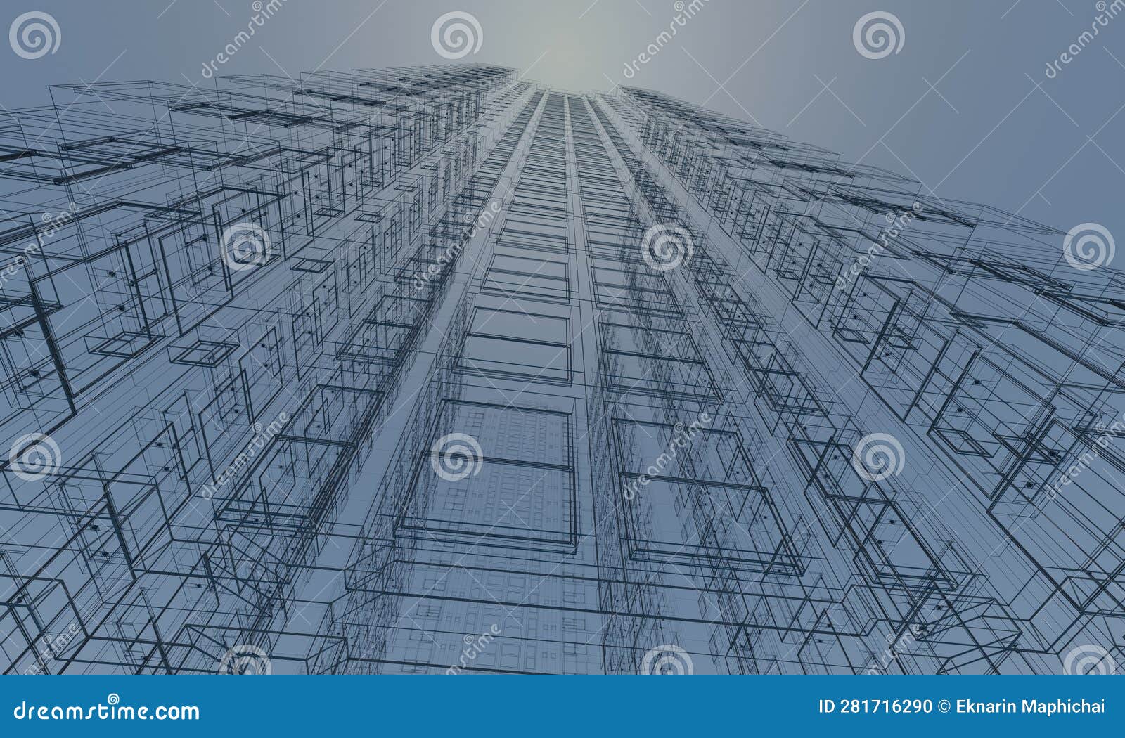 Abstract Hotel Building Wireframe Over Blue Sky Stock Illustration ...