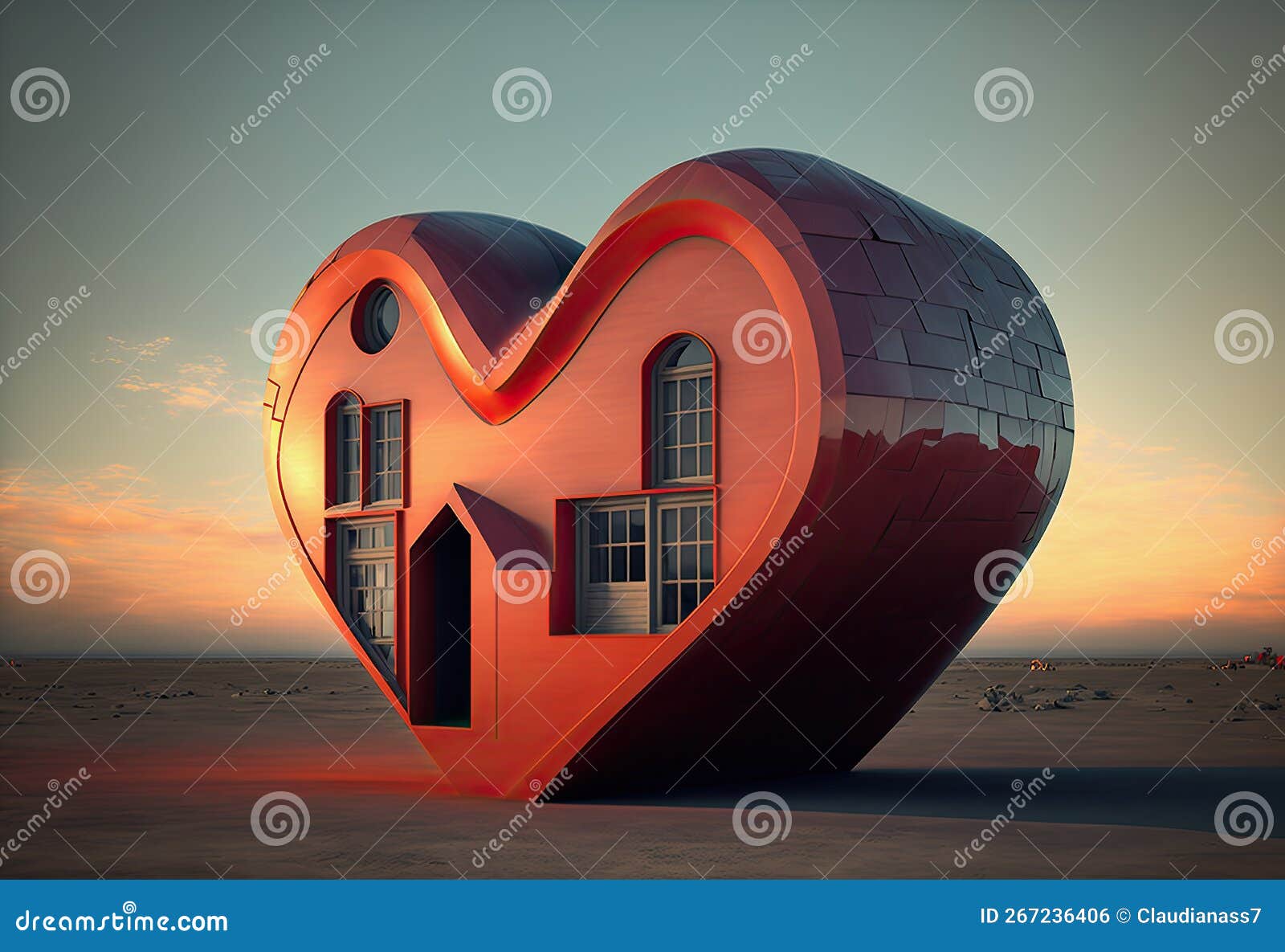 Abstract House in a Heart Shape, Ai Generative Stock Illustration ...