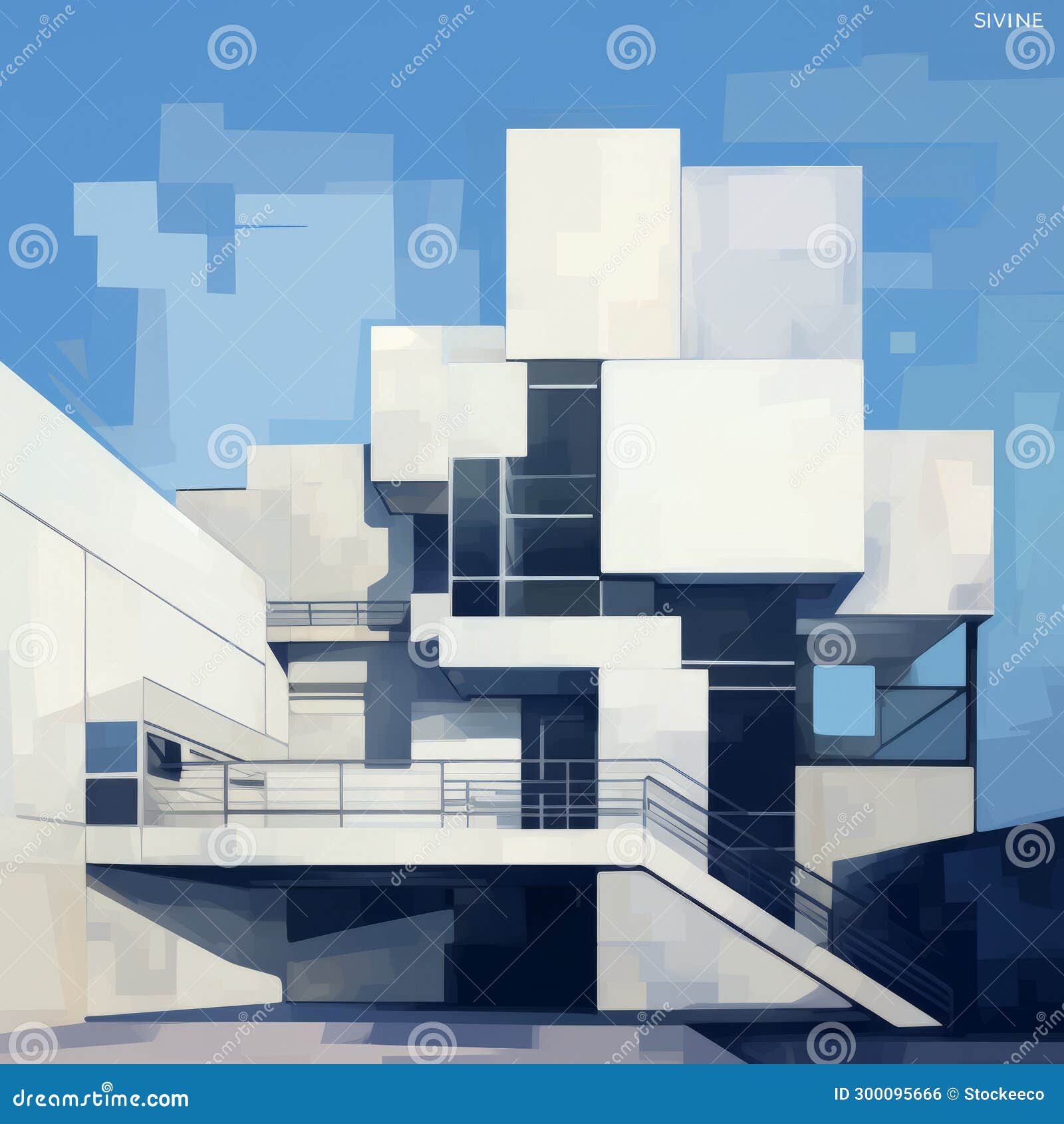 Modern Voxel Art Painting of a White and Navy Building Stock ...