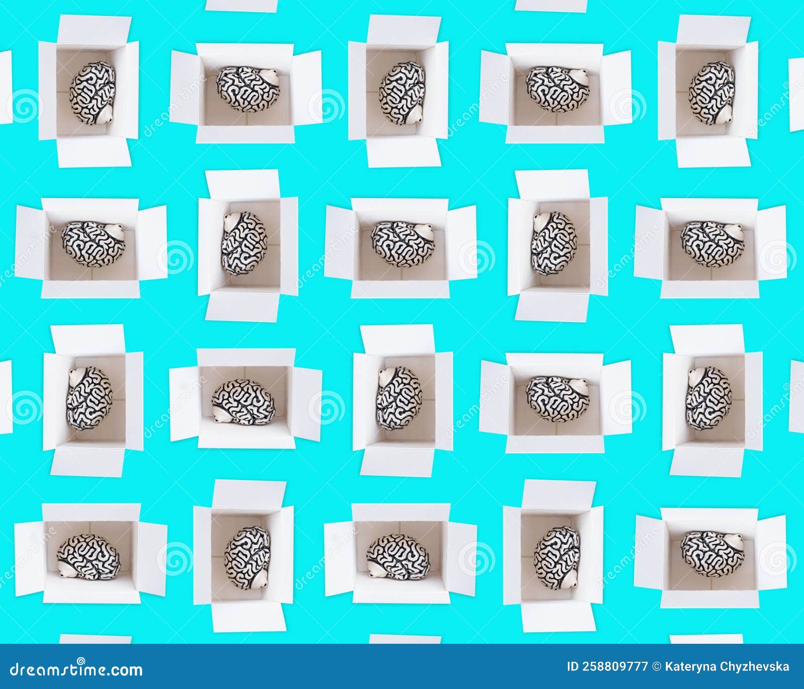 Abstract Human Brain in a Box Repetitions on Blue Stock Image - Image ...