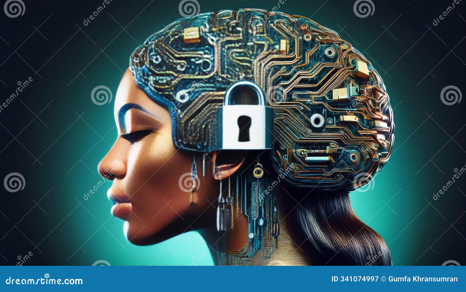 Abstract Human Brain with Circuit Patterns and Locks, Symbolizing ...