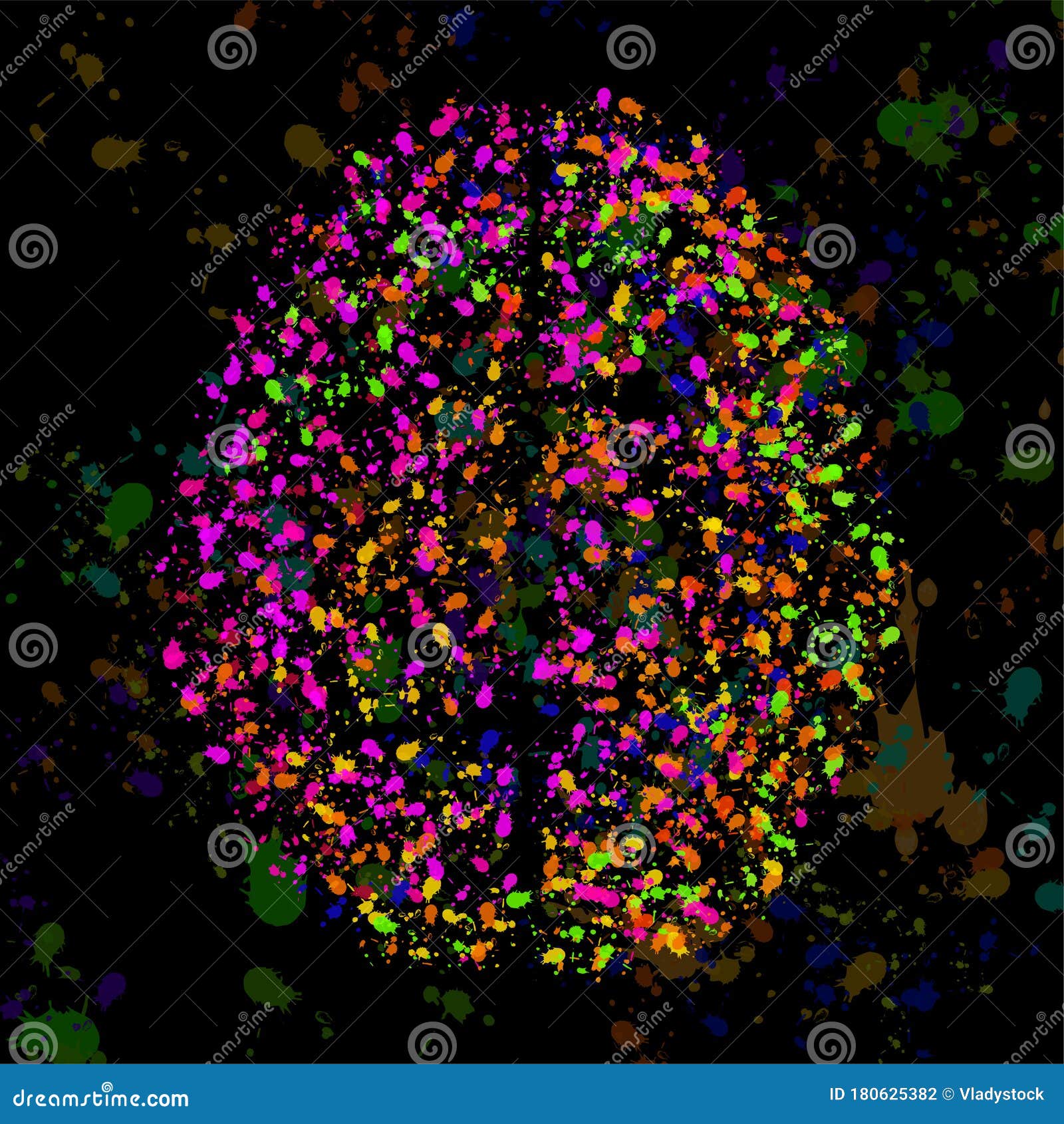 Abstract Human Brain of Colorful Ink Splashes, Grunge Splatters Stock ...