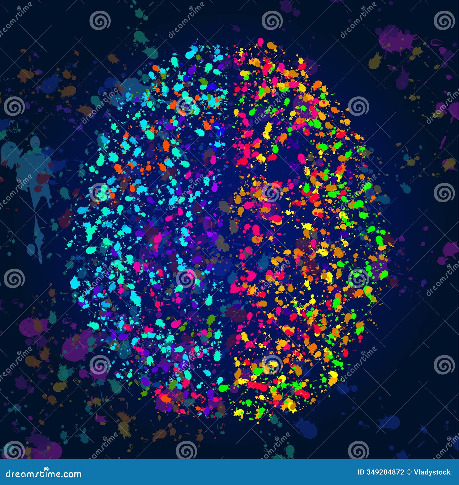 Abstract Human Brain of Colorful Ink Splashes, Grunge Splatters. Vector ...
