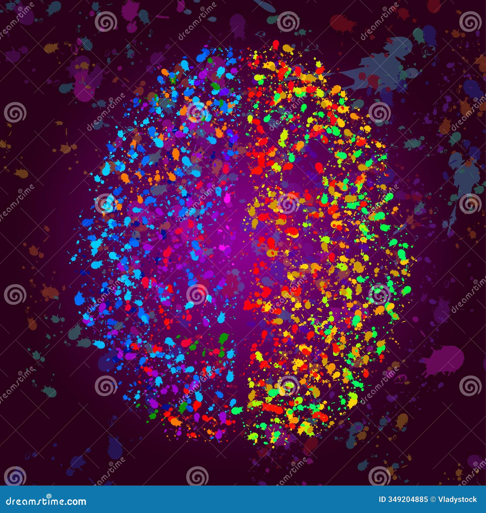 Abstract Human Brain of Colorful Ink Splashes, Grunge Splatters. Vector ...