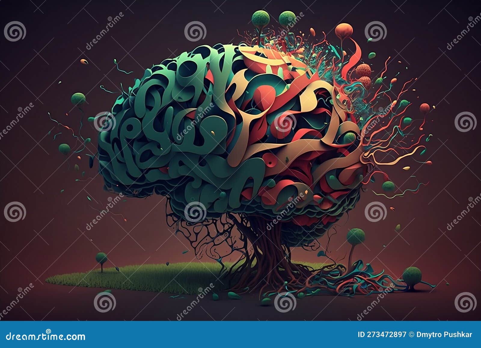 Abstract Human Brain in Form of Tree with Branches of Colored Positive ...