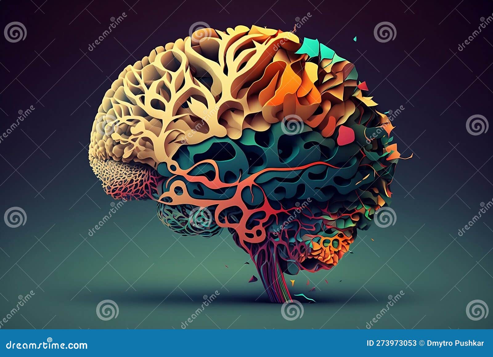 Abstract Human Brain in Form of Tree with Branches of Colored Positive ...