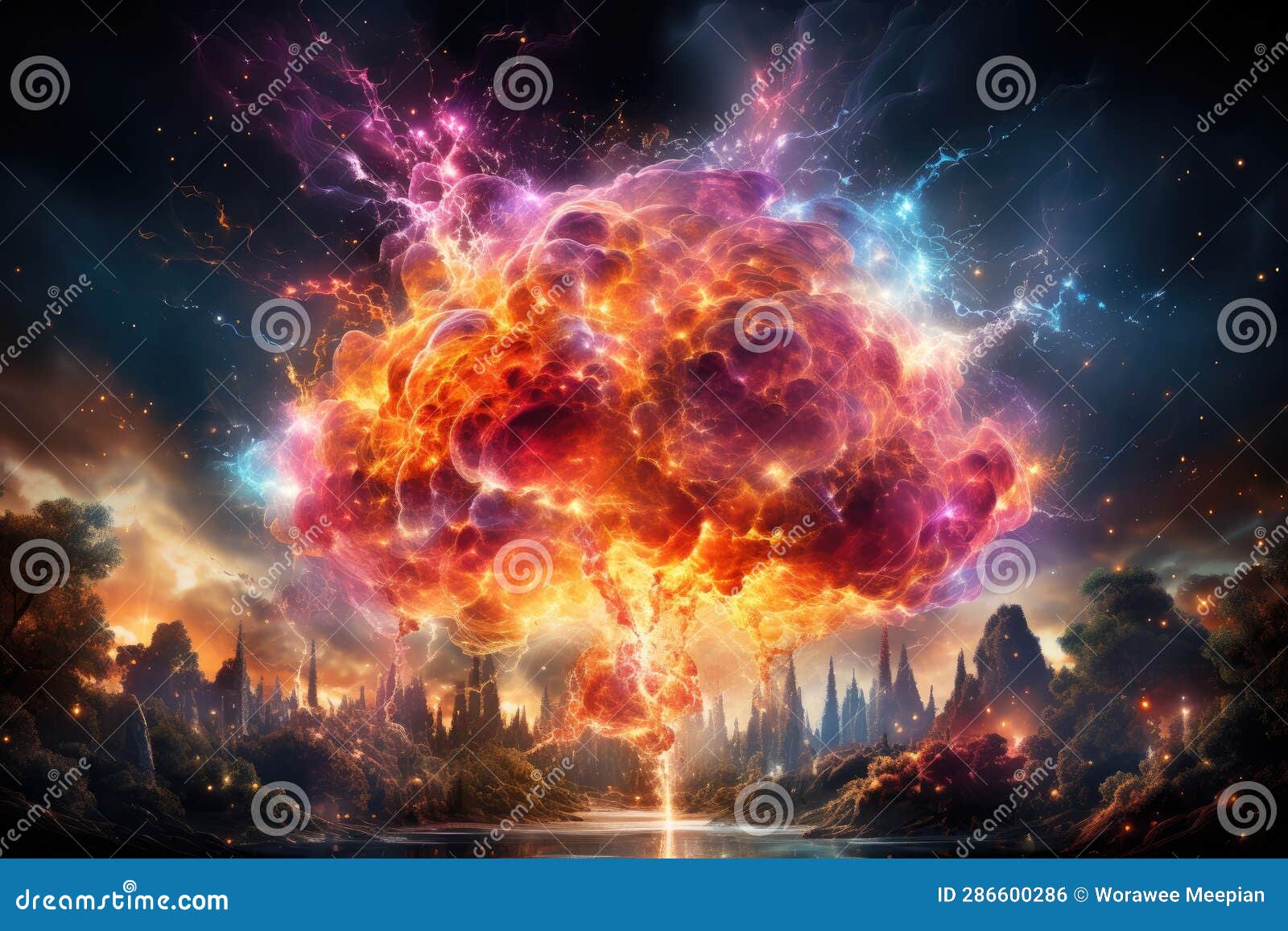 Abstract Human Brain Full with Creativity Galaxy Background. Generative ...
